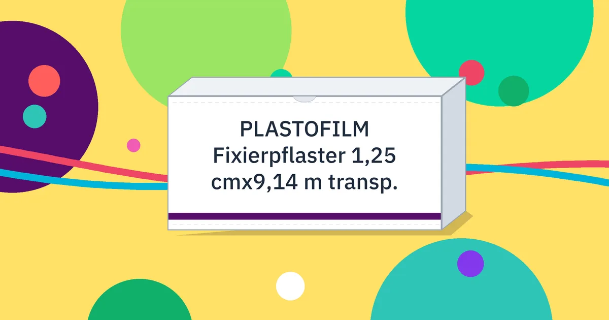Symbolbild: Packung mit der Aufschrift PLASTOFILM Fixierpflaster 1,25 cmx9,14 m transp. (PZN 10269312) – Verfügbarkeit und Bezug in Apotheken in Frankfurt am Main