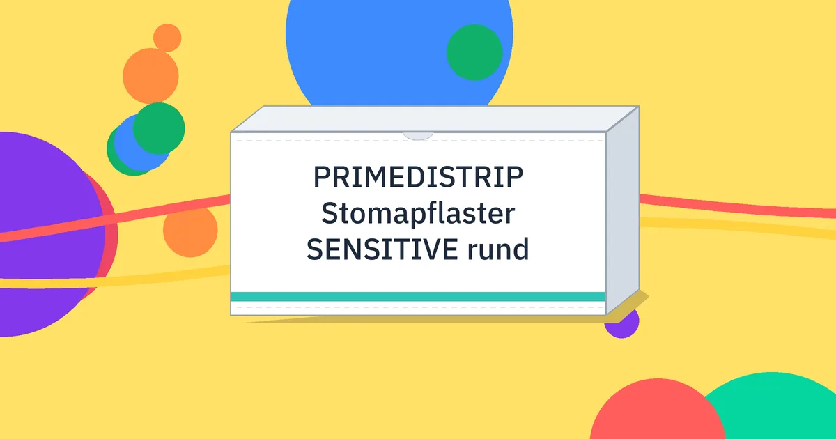 Symbolbild: Packung mit der Aufschrift PRIMEDISTRIP Stomapflaster SENSITIVE rund (PZN 11522285) – Verfügbarkeit und Bezug in Apotheken in Frankfurt am Main