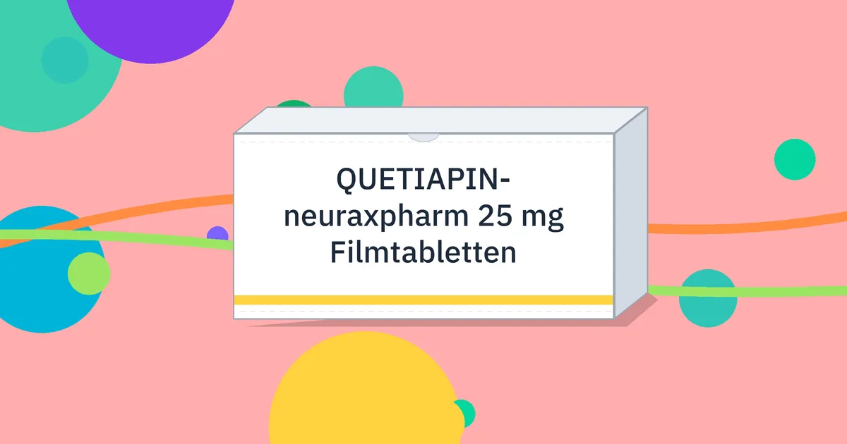 Symbolbild: Packung mit der Aufschrift QUETIAPIN-neuraxpharm 25 mg Filmtabletten (PZN 09445494) – Verfügbarkeit und Bezug in Apotheken in Frankfurt am Main
