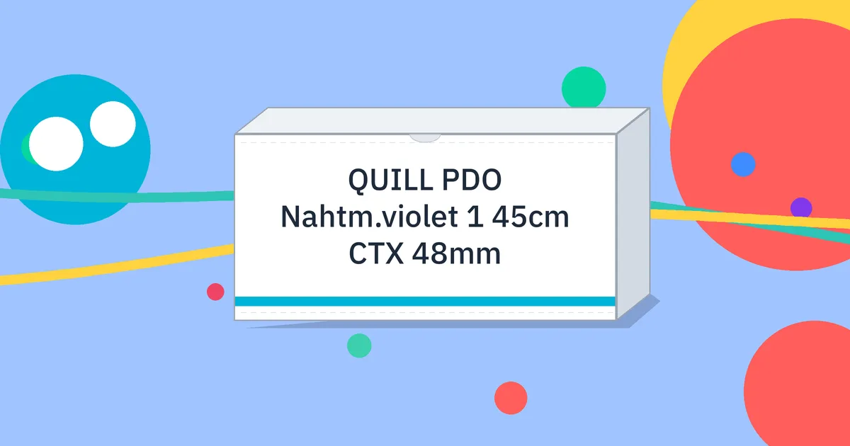 Symbolbild: Packung mit der Aufschrift QUILL PDO Nahtm.violet 1 45cm CTX 48mm (PZN 17990403) – Verfügbarkeit und Bezug in Apotheken in Frankfurt am Main