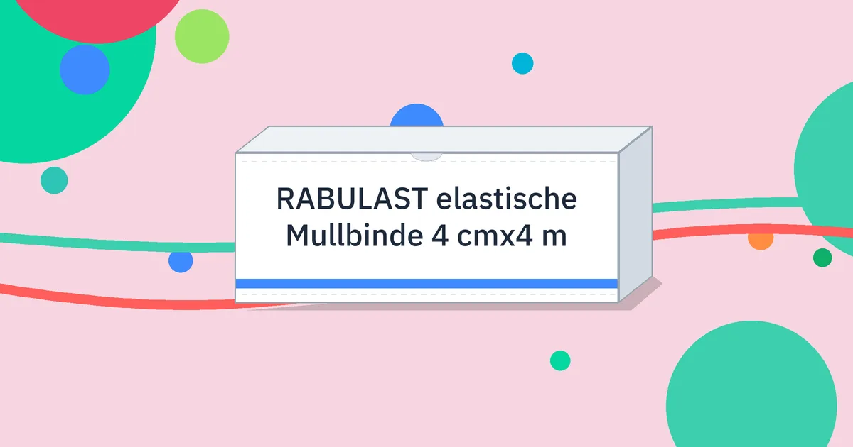 Symbolbild: Packung mit der Aufschrift RABULAST elastische Mullbinde 4 cmx4 m (PZN 14382784) – Verfügbarkeit und Bezug in Apotheken in Frankfurt am Main