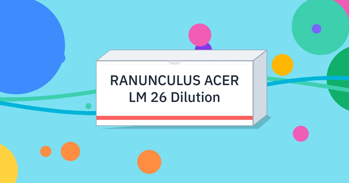 Symbolbild: Packung mit der Aufschrift RANUNCULUS ACER LM 26 Dilution (PZN 13675662) – Verfügbarkeit und Bezug in Apotheken in Frankfurt am Main