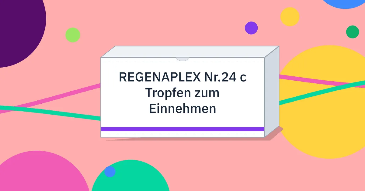 Symbolbild: Packung mit der Aufschrift REGENAPLEX Nr.24 c Tropfen zum Einnehmen (PZN 02642197) – Verfügbarkeit und Bezug in Apotheken in Frankfurt am Main