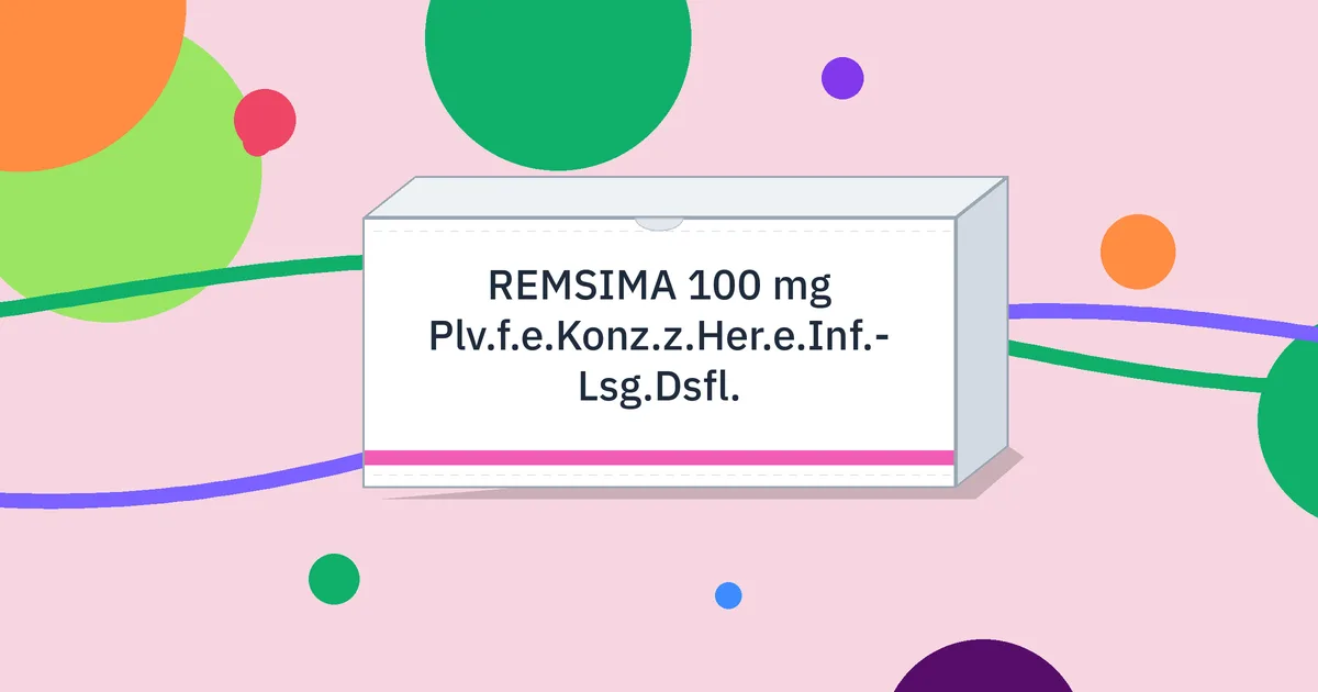 Symbolbild: Packung mit der Aufschrift REMSIMA 100 mg Plv.f.e.Konz.z.Her.e.Inf.-Lsg.Dsfl. (PZN 11133715) – Verfügbarkeit und Bezug in Apotheken in Frankfurt am Main