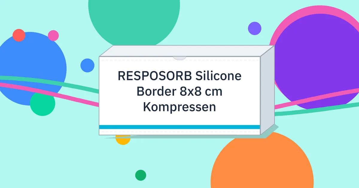 Symbolbild: Packung mit der Aufschrift RESPOSORB Silicone Border 8x8 cm Kompressen (PZN 20717987) – Verfügbarkeit und Bezug in Apotheken in Frankfurt am Main