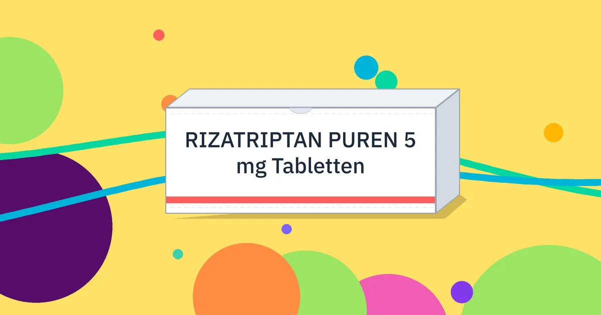 Symbolbild: Packung mit der Aufschrift RIZATRIPTAN PUREN 5 mg Tabletten (PZN 14299250) – Verfügbarkeit und Bezug in Apotheken in Frankfurt am Main