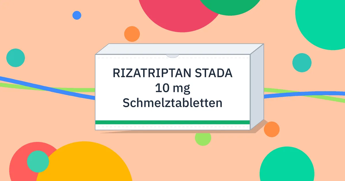 Symbolbild: Packung mit der Aufschrift RIZATRIPTAN STADA 10 mg Schmelztabletten (PZN 04714593) – Verfügbarkeit und Bezug in Apotheken in Frankfurt am Main