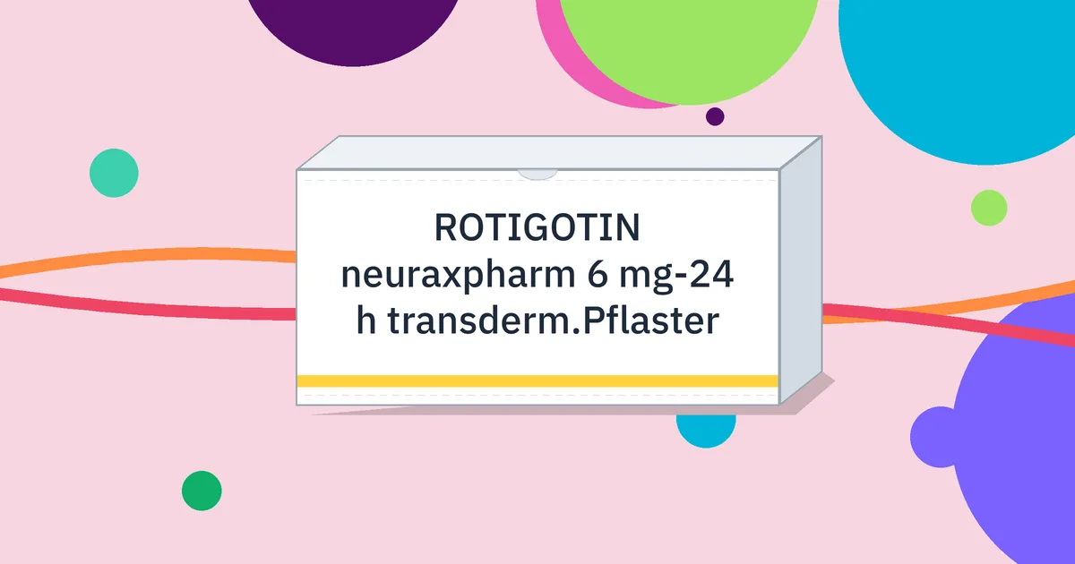 Symbolbild: Packung mit der Aufschrift ROTIGOTIN neuraxpharm 6 mg-24 h transderm.Pflaster (PZN 04178841) – Verfügbarkeit und Bezug in Apotheken in Frankfurt am Main