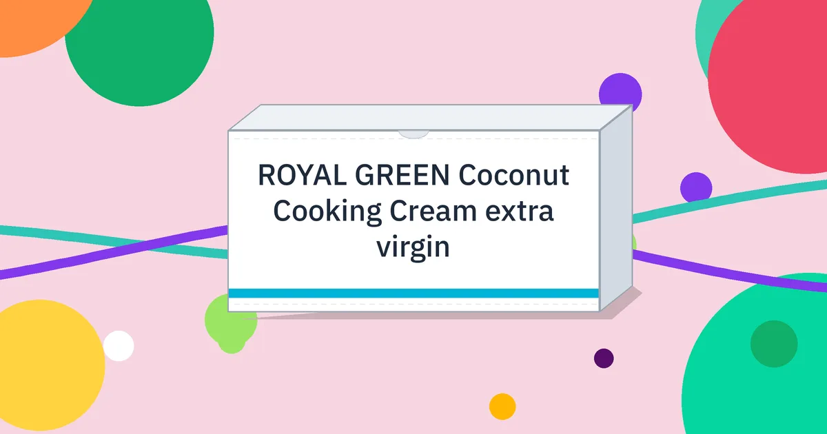 Symbolbild: Packung mit der Aufschrift ROYAL GREEN Coconut Cooking Cream extra virgin (PZN 16504398) – Verfügbarkeit und Bezug in Apotheken in Frankfurt am Main