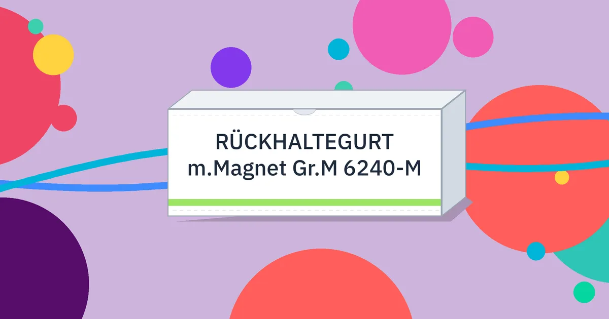 Symbolbild: Packung mit der Aufschrift RÜCKHALTEGURT m.Magnet Gr.M 6240-M (PZN 09169901) – Verfügbarkeit und Bezug in Apotheken in Frankfurt am Main