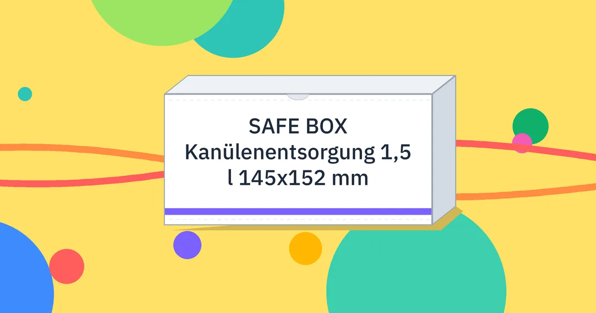 Symbolbild: Packung mit der Aufschrift SAFE BOX Kanülenentsorgung 1,5 l 145x152 mm (PZN 13909539) – Verfügbarkeit und Bezug in Apotheken in Frankfurt am Main