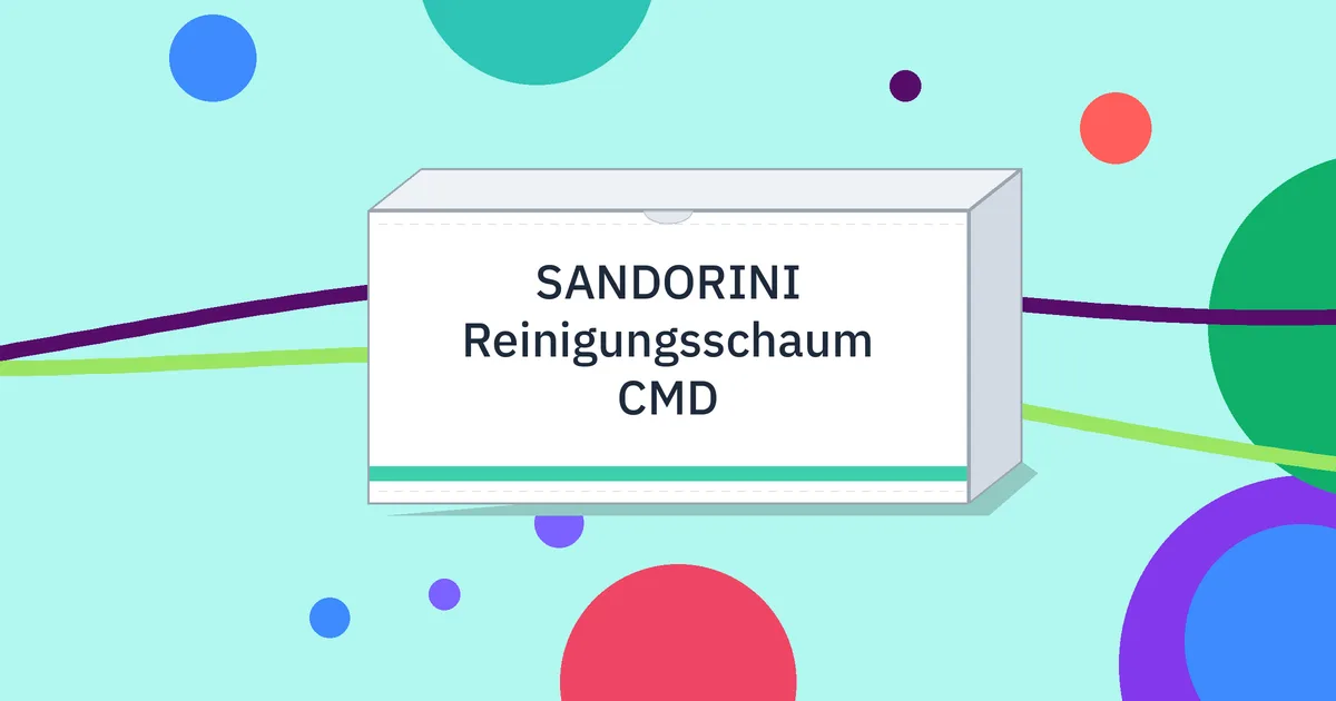 Symbolbild: Packung mit der Aufschrift SANDORINI Reinigungsschaum CMD (PZN 16122739) – Verfügbarkeit und Bezug in Apotheken in Frankfurt am Main