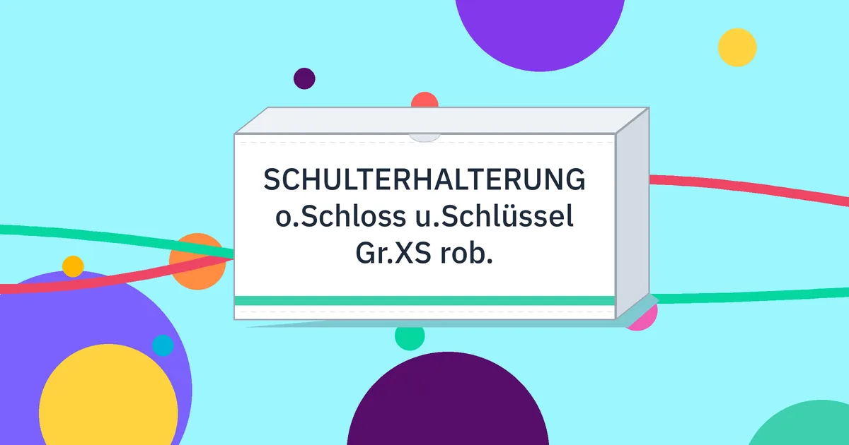 Symbolbild: Packung mit der Aufschrift SCHULTERHALTERUNG o.Schloss u.Schlüssel Gr.XS rob. (PZN 14298256) – Verfügbarkeit und Bezug in Apotheken in Frankfurt am Main