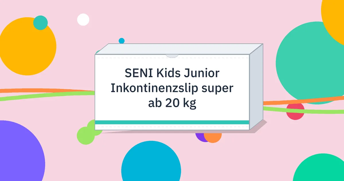 Symbolbild: Packung mit der Aufschrift SENI Kids Junior Inkontinenzslip super ab 20 kg (PZN 20286702) – Verfügbarkeit und Bezug in Apotheken in Frankfurt am Main