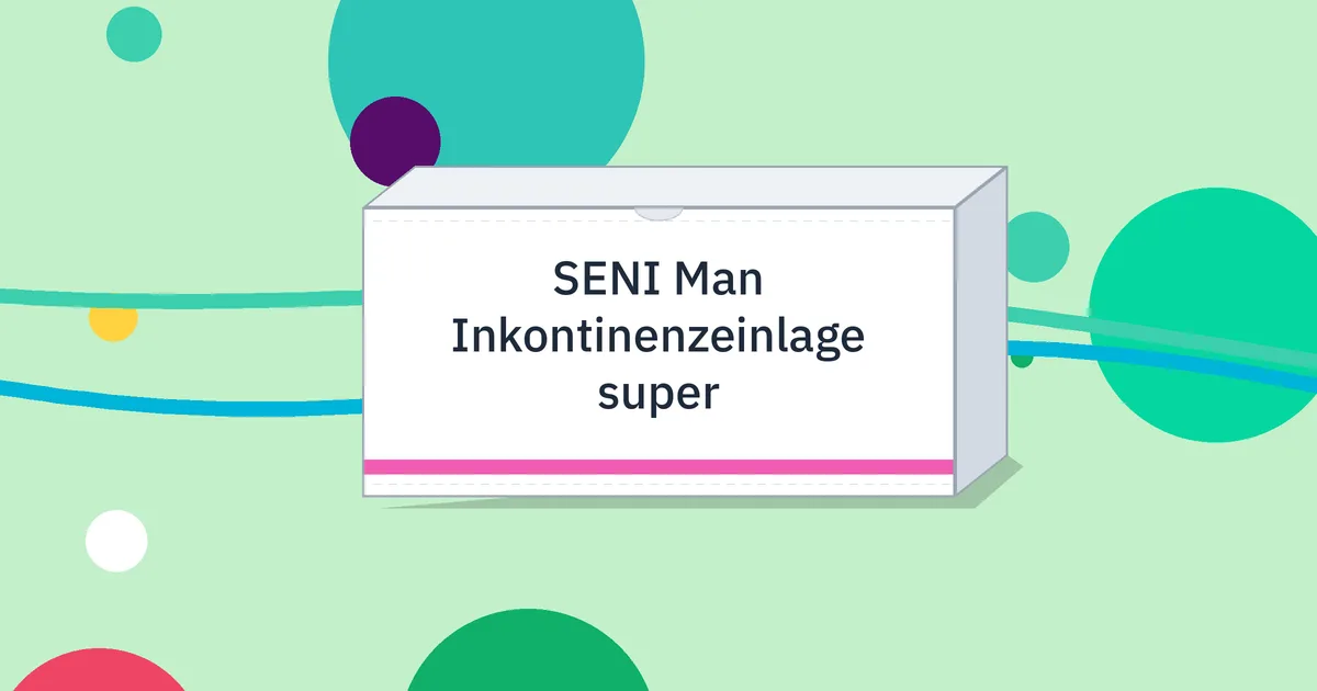 Symbolbild: Packung mit der Aufschrift SENI Man Inkontinenzeinlage super (PZN 03123281) – Verfügbarkeit und Bezug in Apotheken in Frankfurt am Main