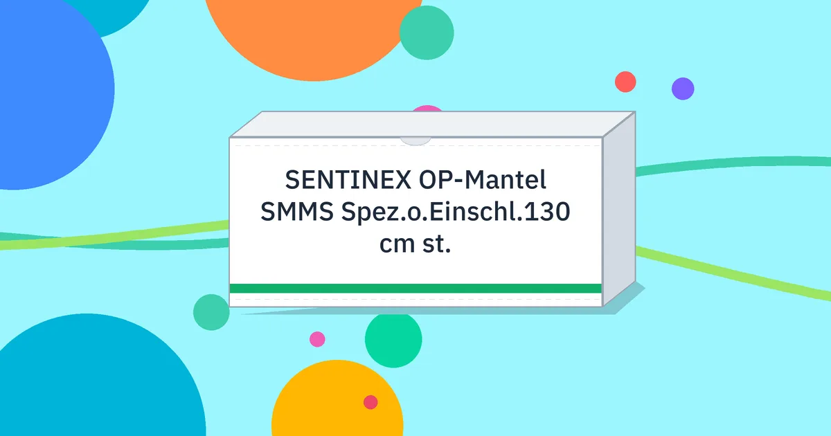 Symbolbild: Packung mit der Aufschrift SENTINEX OP-Mantel SMMS Spez.o.Einschl.130 cm st. (PZN 03166238) – Verfügbarkeit und Bezug in Apotheken in Frankfurt am Main