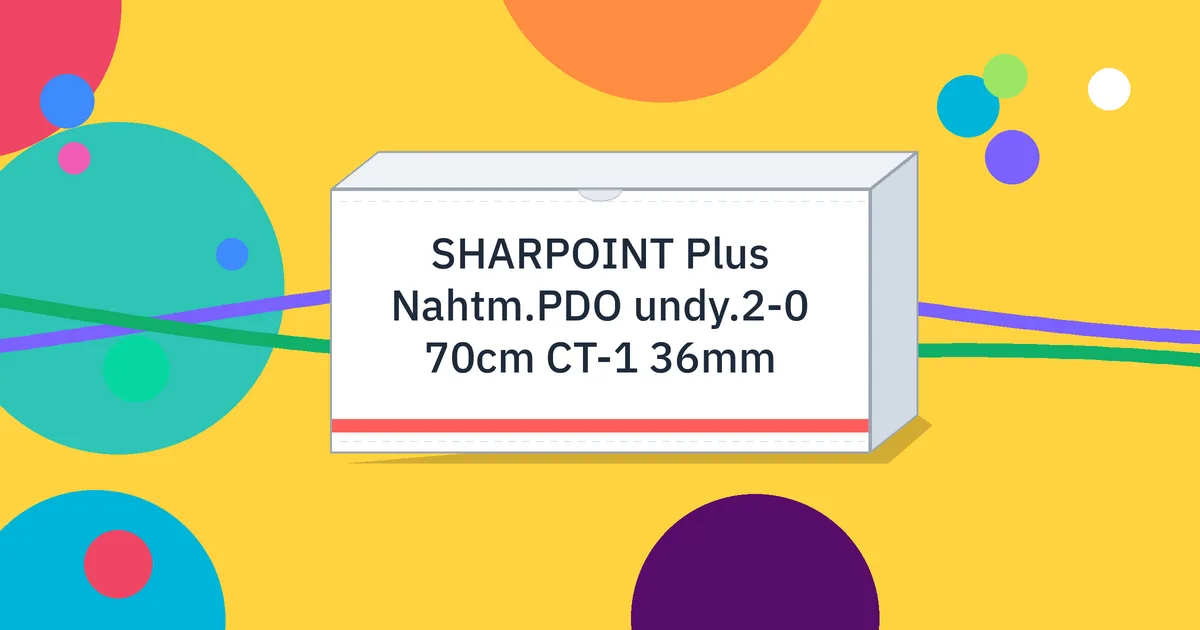 Symbolbild: Packung mit der Aufschrift SHARPOINT Plus Nahtm.PDO undy.2-0 70cm CT-1 36mm (PZN 17994387) – Verfügbarkeit und Bezug in Apotheken in Frankfurt am Main