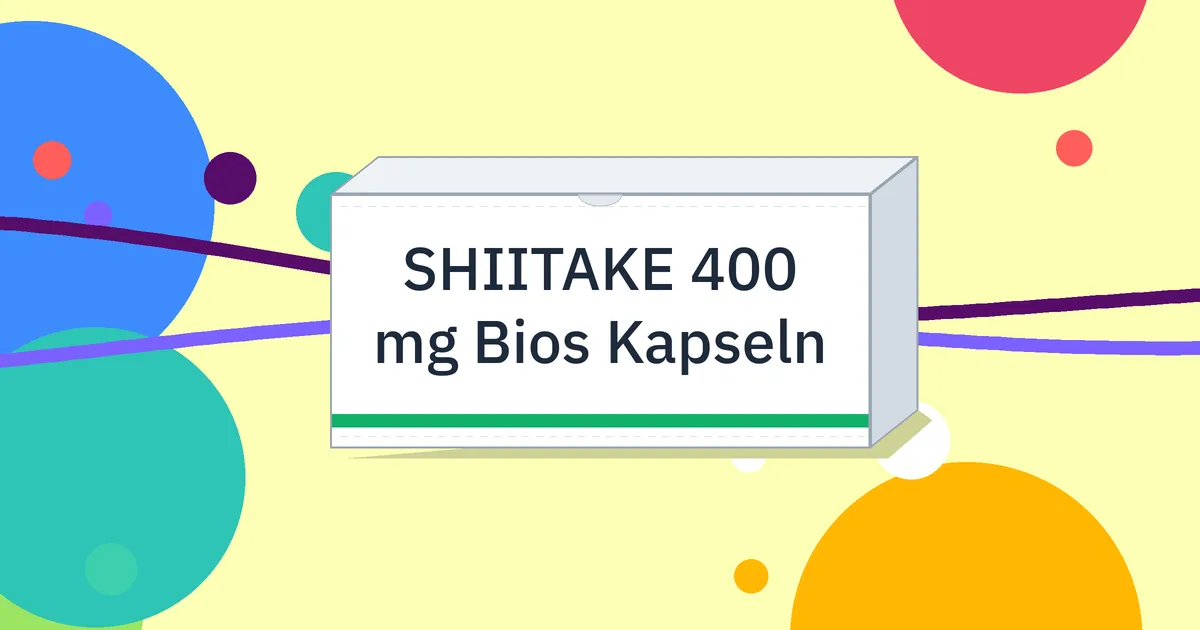 Symbolbild: Packung mit der Aufschrift SHIITAKE 400 mg Bios Kapseln (PZN 00980872) – Verfügbarkeit und Bezug in Apotheken in Frankfurt am Main