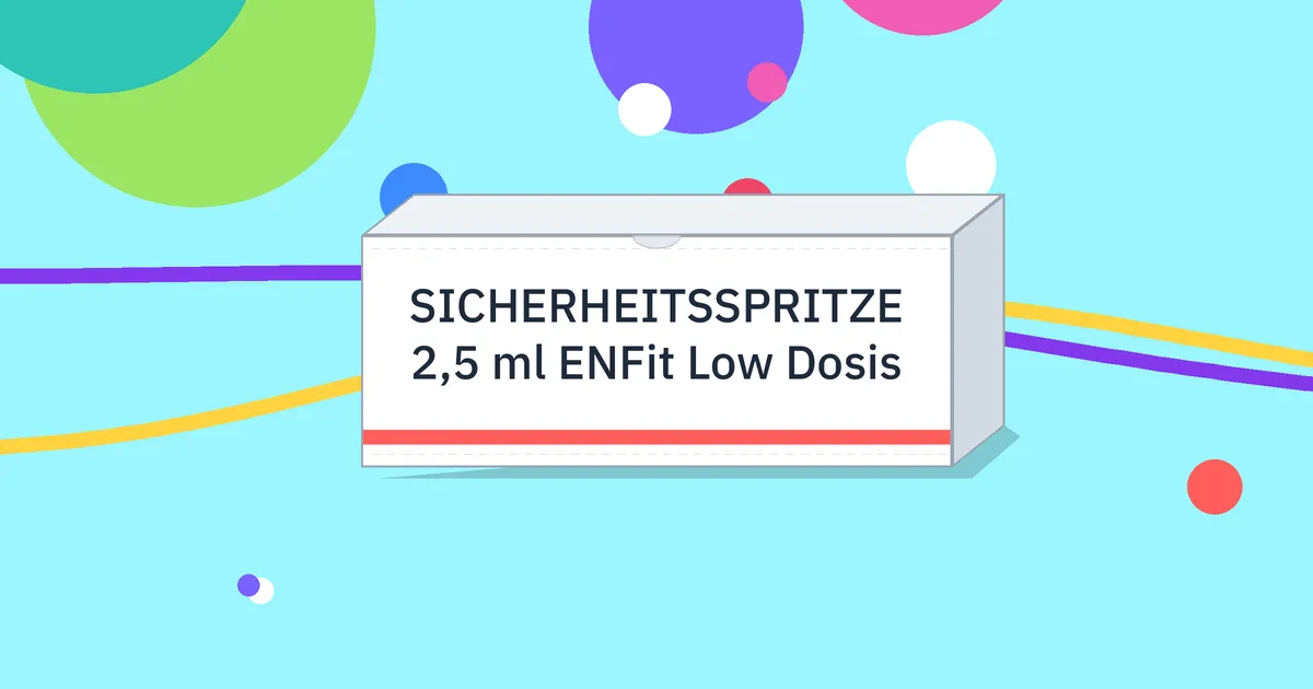 Symbolbild: Packung mit der Aufschrift SICHERHEITSSPRITZE 2,5 ml ENFit Low Dosis (PZN 15240230) – Verfügbarkeit und Bezug in Apotheken in Frankfurt am Main