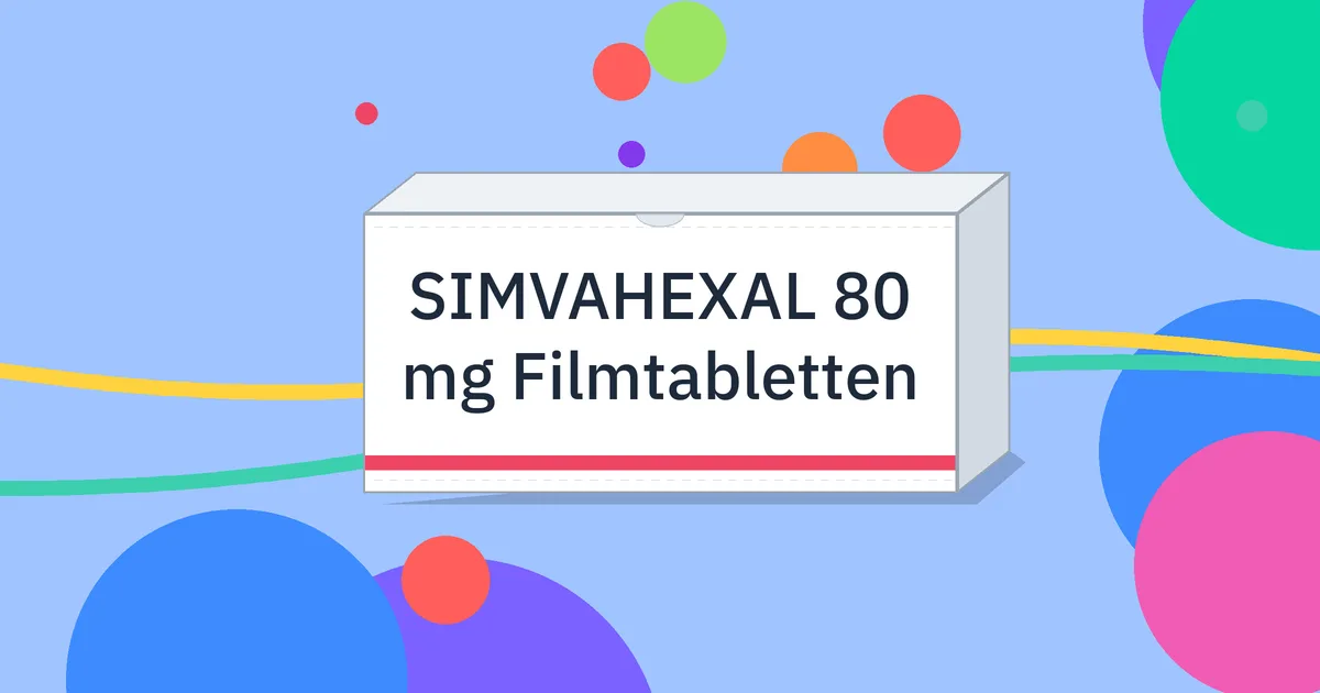 Symbolbild: Packung mit der Aufschrift SIMVAHEXAL 80 mg Filmtabletten (PZN 00624410) – Verfügbarkeit und Bezug in Apotheken in Frankfurt am Main