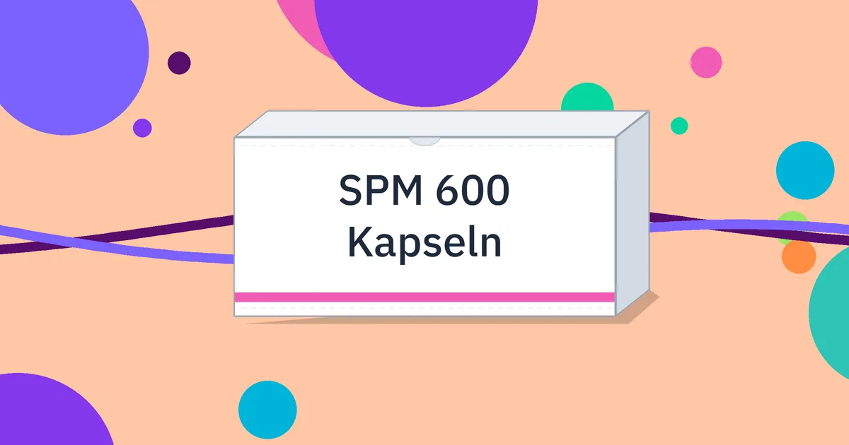 Symbolbild: Packung mit der Aufschrift SPM 600 Kapseln (PZN 13427237) – Verfügbarkeit und Bezug in Apotheken in Frankfurt am Main