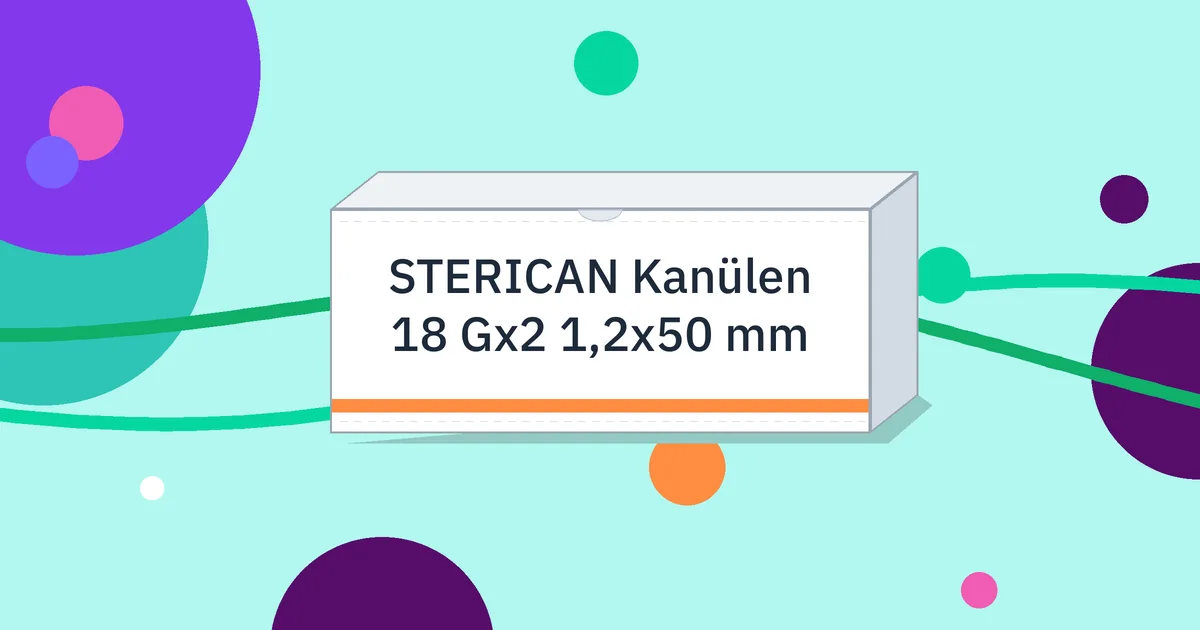 Symbolbild: Packung mit der Aufschrift STERICAN Kanülen 18 Gx2 1,2x50 mm (PZN 01105385) – Verfügbarkeit und Bezug in Apotheken in Frankfurt am Main