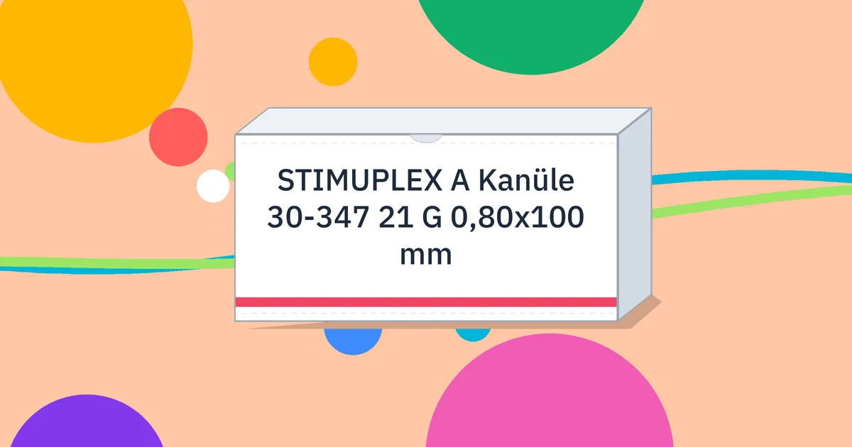 Symbolbild: Packung mit der Aufschrift STIMUPLEX A Kanüle 30-347 21 G 0,80x100 mm (PZN 06166256) – Verfügbarkeit und Bezug in Apotheken in Frankfurt am Main