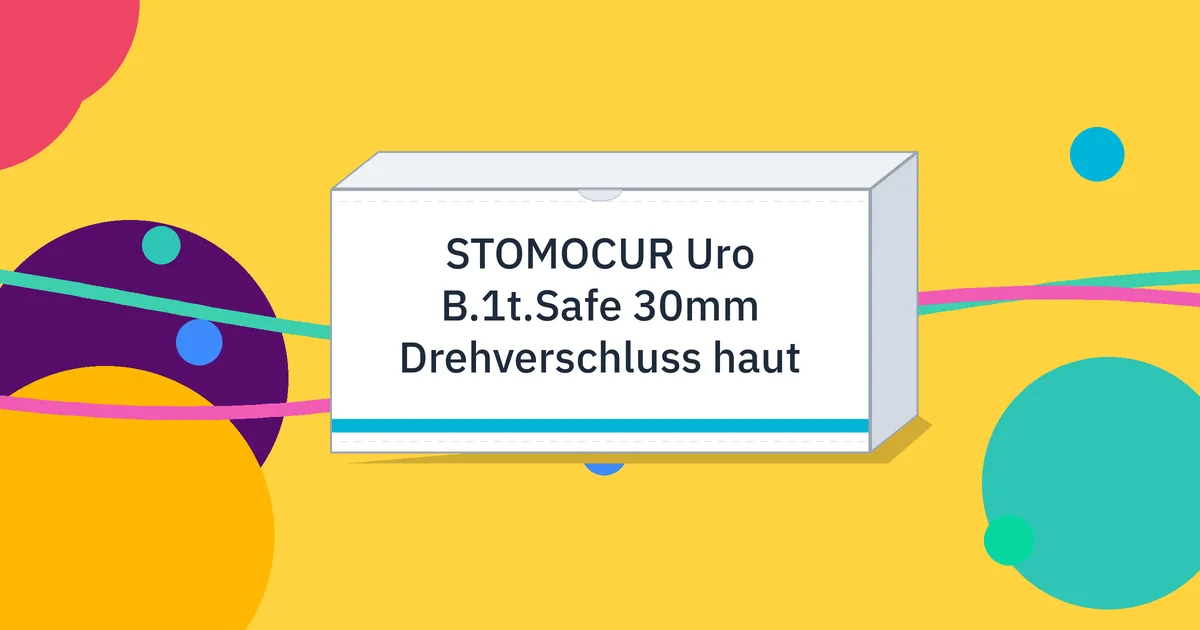 Symbolbild: Packung mit der Aufschrift STOMOCUR Uro B.1t.Safe 30mm Drehverschluss haut (PZN 17552838) – Verfügbarkeit und Bezug in Apotheken in Frankfurt am Main