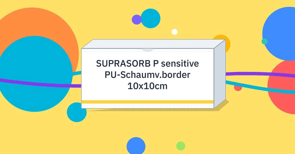 Symbolbild: Packung mit der Aufschrift SUPRASORB P sensitive PU-Schaumv.border 10x10cm (PZN 17396611) – Verfügbarkeit und Bezug in Apotheken in Frankfurt am Main