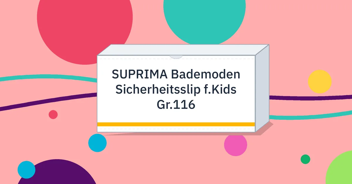 Symbolbild: Packung mit der Aufschrift SUPRIMA Bademoden Sicherheitsslip f.Kids Gr.116 (PZN 09222334) – Verfügbarkeit und Bezug in Apotheken in Frankfurt am Main