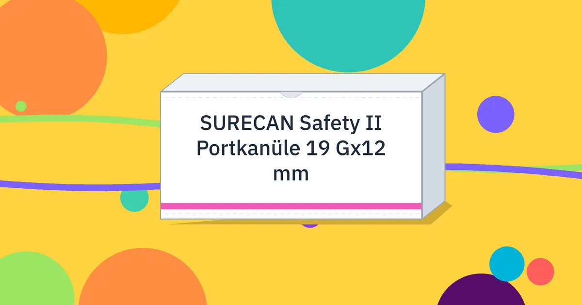 Symbolbild: Packung mit der Aufschrift SURECAN Safety II Portkanüle 19 Gx12 mm (PZN 13649512) – Verfügbarkeit und Bezug in Apotheken in Frankfurt am Main