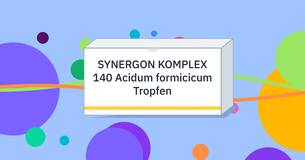 Symbolbild: Packung mit der Aufschrift SYNERGON KOMPLEX 140 Acidum formicicum Tropfen (PZN 04452650) – Verfügbarkeit und Bezug in Apotheken in Frankfurt am Main