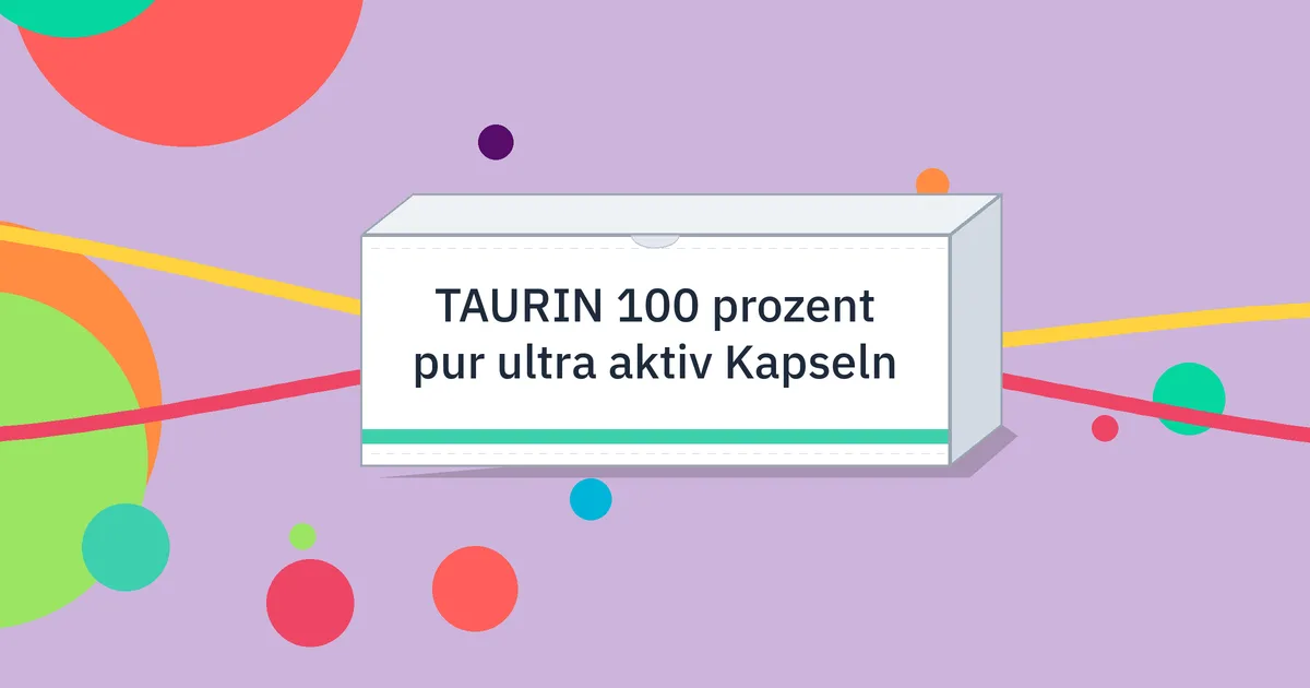 Symbolbild: Packung mit der Aufschrift TAURIN 100 prozent pur ultra aktiv Kapseln (PZN 18839594) – Verfügbarkeit und Bezug in Apotheken in Frankfurt am Main