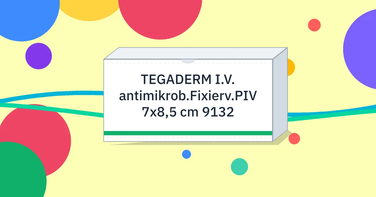Symbolbild: Packung mit der Aufschrift TEGADERM I.V. antimikrob.Fixierv.PIV 7x8,5 cm 9132 (PZN 16907340) – Verfügbarkeit und Bezug in Apotheken in Frankfurt am Main