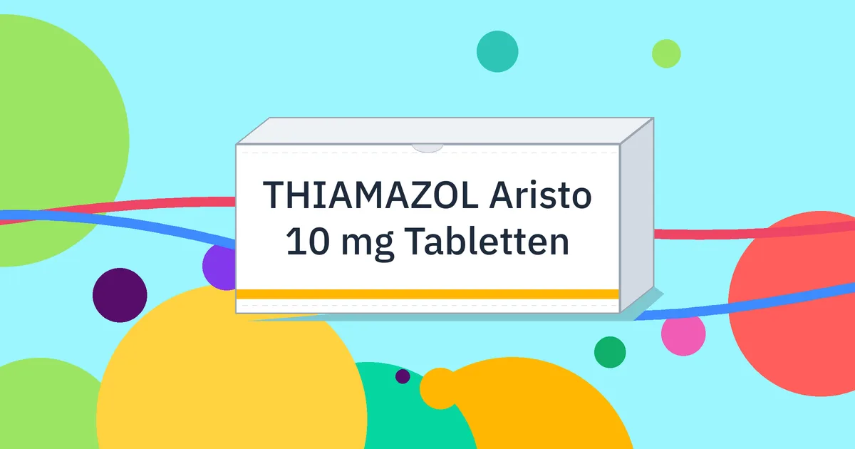 Symbolbild: Packung mit der Aufschrift THIAMAZOL Aristo 10 mg Tabletten (PZN 07100667) – Verfügbarkeit und Bezug in Apotheken in Frankfurt am Main