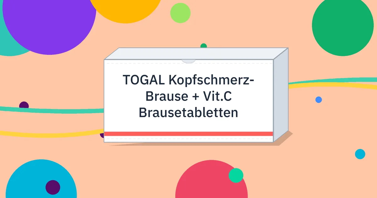 Symbolbild: Packung mit der Aufschrift TOGAL Kopfschmerz-Brause + Vit.C Brausetabletten (PZN 03822501) – Verfügbarkeit und Bezug in Apotheken in Frankfurt am Main
