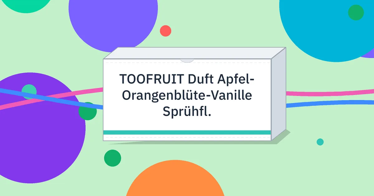 Symbolbild: Packung mit der Aufschrift TOOFRUIT Duft Apfel-Orangenblüte-Vanille Sprühfl. (PZN 19387645) – Verfügbarkeit und Bezug in Apotheken in Frankfurt am Main