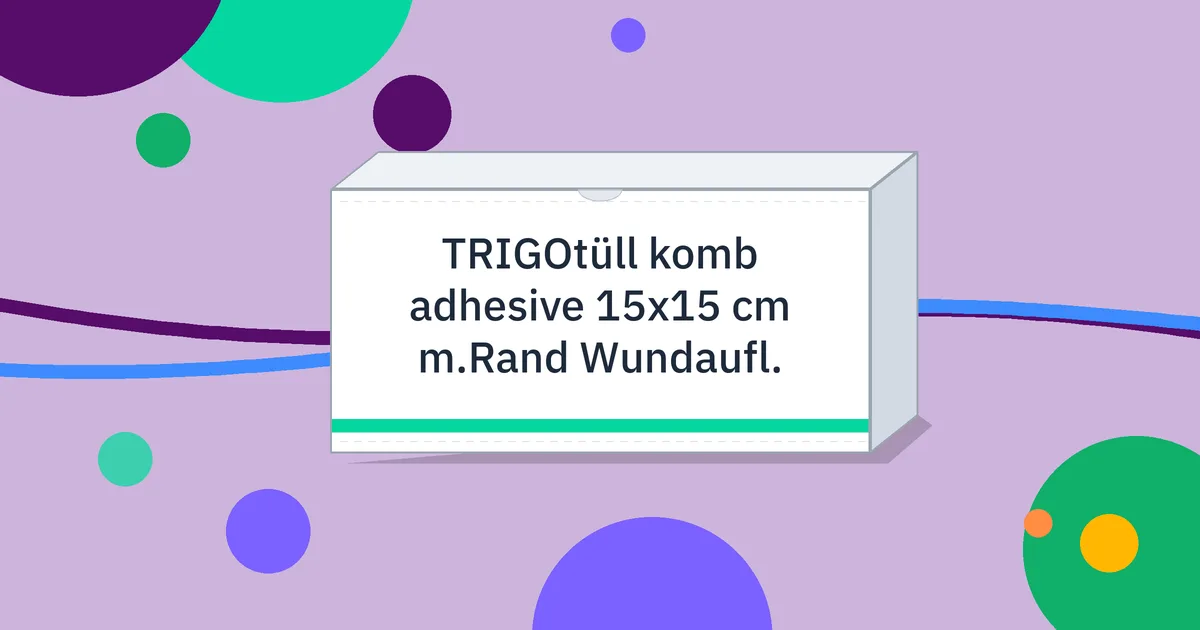 Symbolbild: Packung mit der Aufschrift TRIGOtüll komb adhesive 15x15 cm m.Rand Wundaufl. (PZN 14262318) – Verfügbarkeit und Bezug in Apotheken in Frankfurt am Main