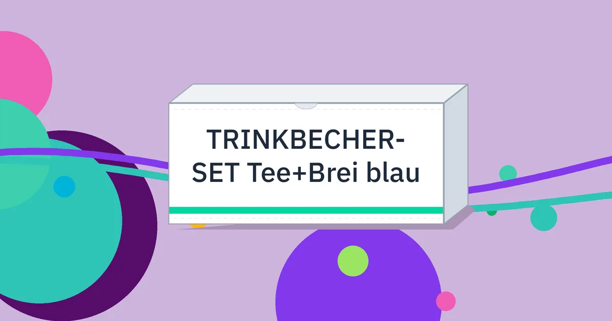 Symbolbild: Packung mit der Aufschrift TRINKBECHER-SET Tee+Brei blau (PZN 08454083) – Verfügbarkeit und Bezug in Apotheken in Frankfurt am Main