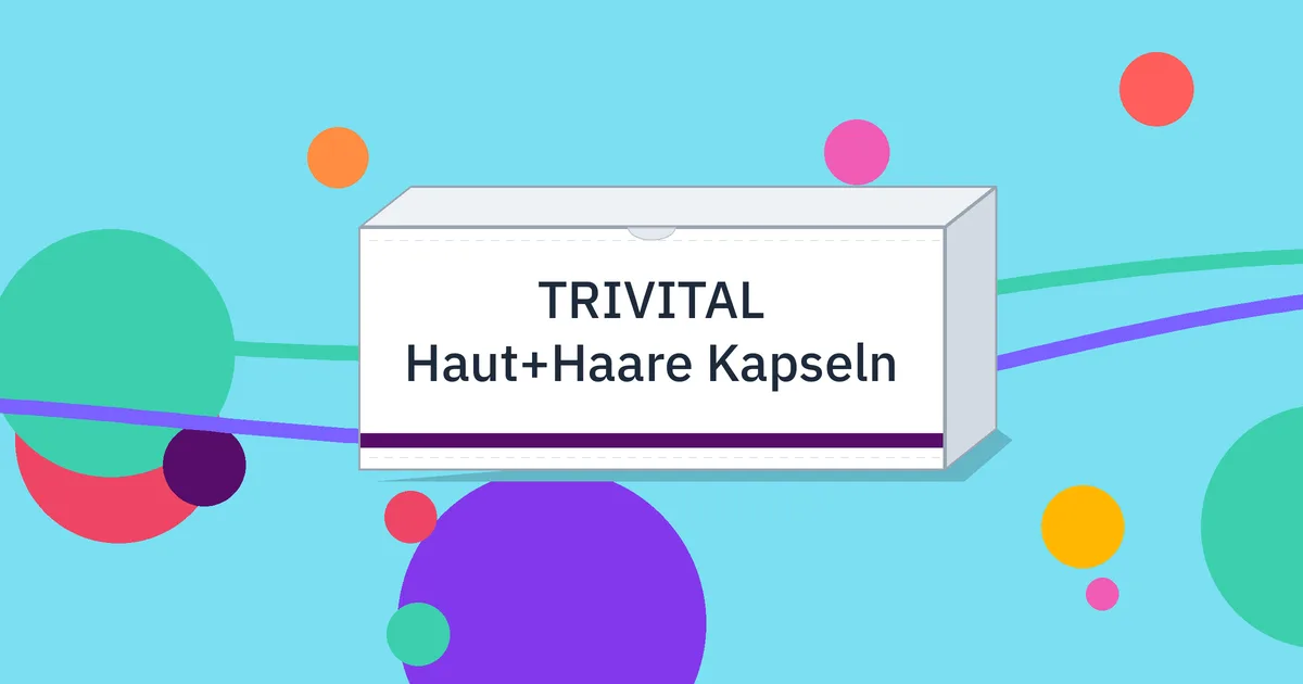 Symbolbild: Packung mit der Aufschrift TRIVITAL Haut+Haare Kapseln (PZN 13897842) – Verfügbarkeit und Bezug in Apotheken in Frankfurt am Main