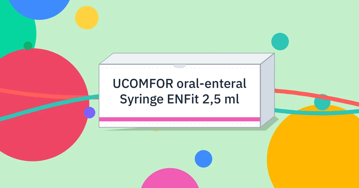 Symbolbild: Packung mit der Aufschrift UCOMFOR oral-enteral Syringe ENFit 2,5 ml (PZN 14261342) – Verfügbarkeit und Bezug in Apotheken in Frankfurt am Main