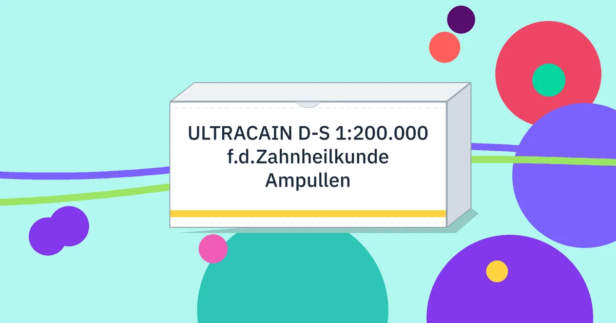 Symbolbild: Packung mit der Aufschrift ULTRACAIN D-S 1:200.000 f.d.Zahnheilkunde Ampullen (PZN 07007324) – Verfügbarkeit und Bezug in Apotheken in Frankfurt am Main