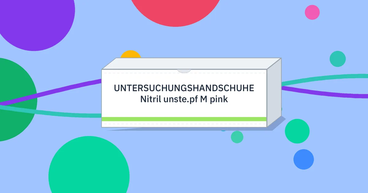 Symbolbild: Packung mit der Aufschrift UNTERSUCHUNGSHANDSCHUHE Nitril unste.pf M pink (PZN 13699639) – Verfügbarkeit und Bezug in Apotheken in Frankfurt am Main