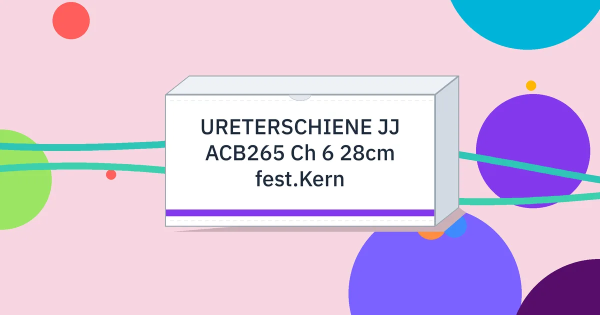 Symbolbild: Packung mit der Aufschrift URETERSCHIENE JJ ACB265 Ch 6 28cm fest.Kern (PZN 01358146) – Verfügbarkeit und Bezug in Apotheken in Frankfurt am Main