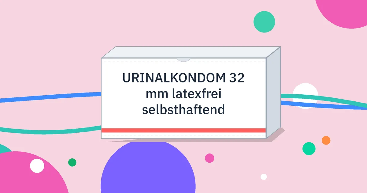 Symbolbild: Packung mit der Aufschrift URINALKONDOM 32 mm latexfrei selbsthaftend (PZN 11351168) – Verfügbarkeit und Bezug in Apotheken in Frankfurt am Main
