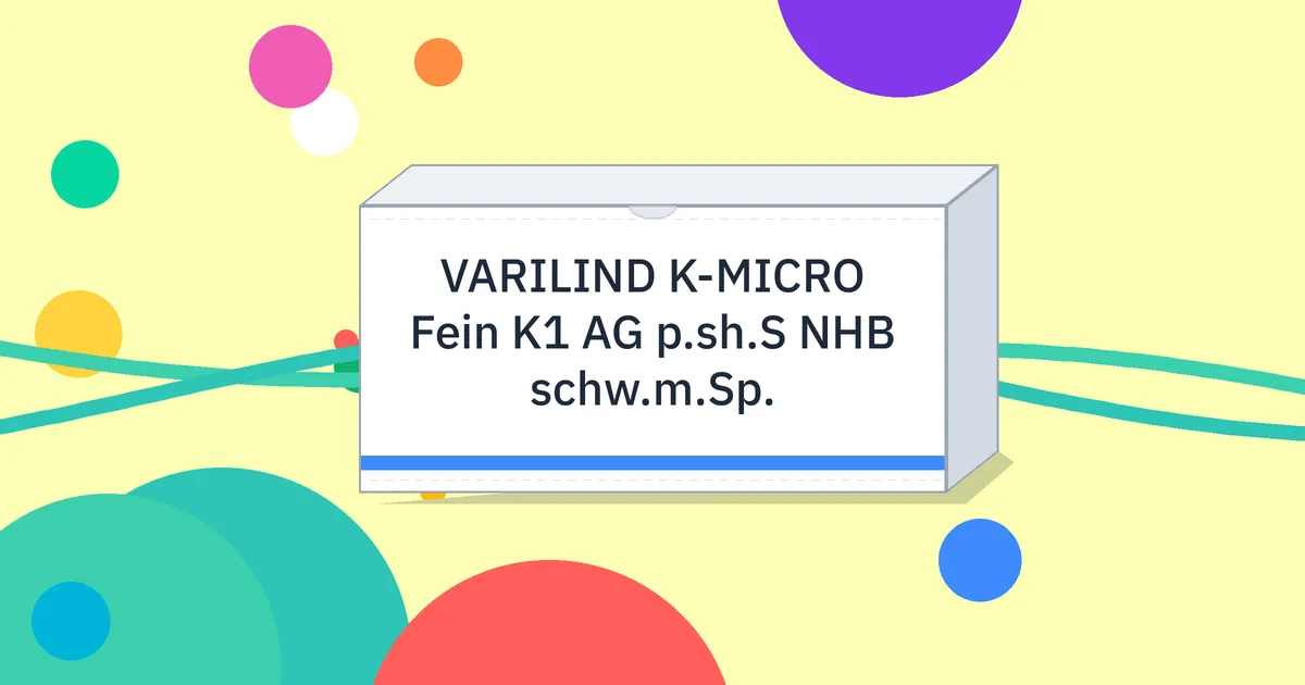 Symbolbild: Packung mit der Aufschrift VARILIND K-MICRO Fein K1 AG p.sh.S NHB schw.m.Sp. (PZN 20555183) – Verfügbarkeit und Bezug in Apotheken in Frankfurt am Main