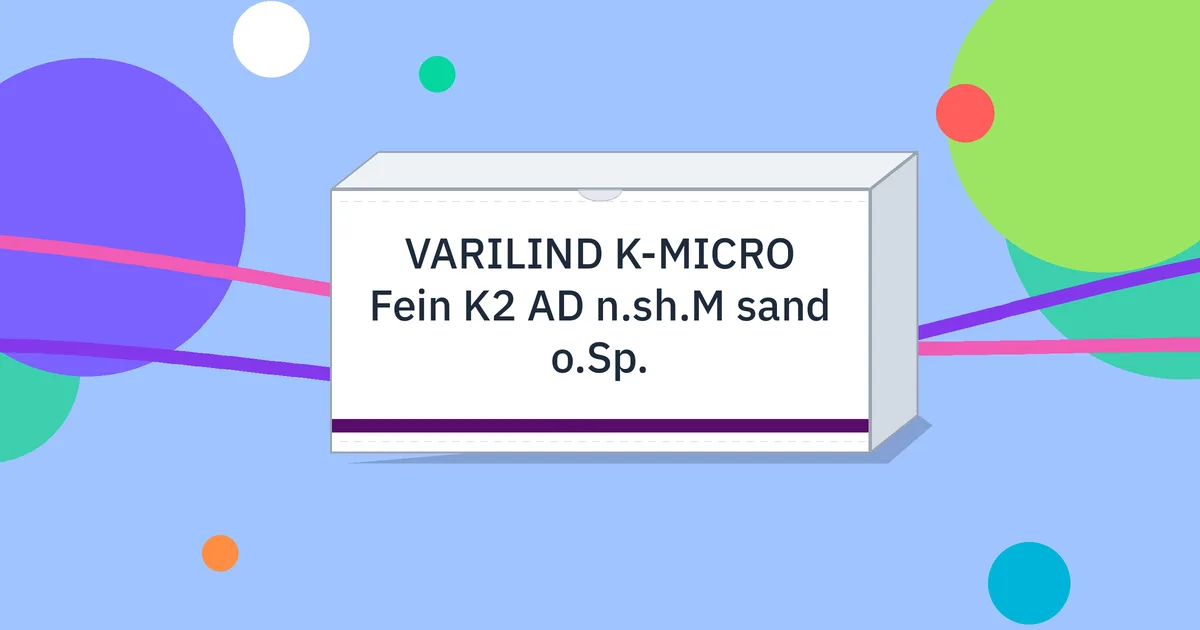 Symbolbild: Packung mit der Aufschrift VARILIND K-MICRO Fein K2 AD n.sh.M sand o.Sp. (PZN 20619115) – Verfügbarkeit und Bezug in Apotheken in Frankfurt am Main