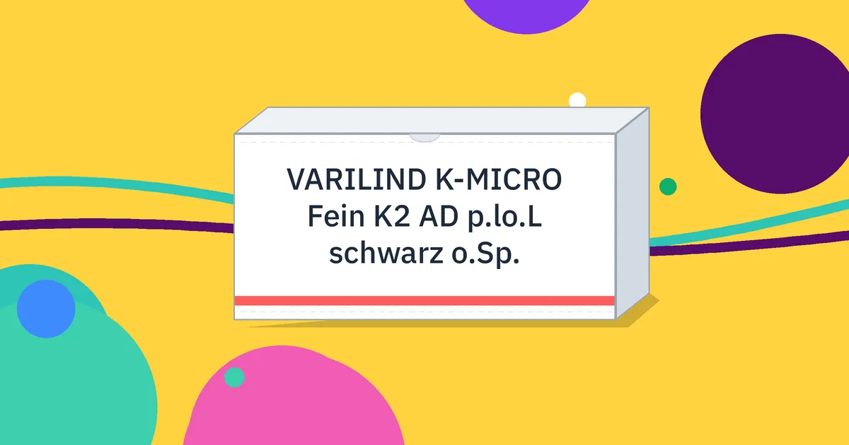 Symbolbild: Packung mit der Aufschrift VARILIND K-MICRO Fein K2 AD p.lo.L schwarz o.Sp. (PZN 20559264) – Verfügbarkeit und Bezug in Apotheken in Frankfurt am Main