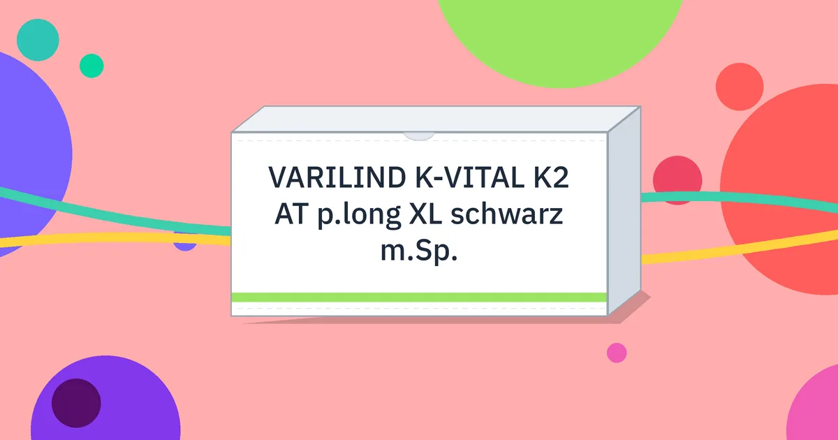 Symbolbild: Packung mit der Aufschrift VARILIND K-VITAL K2 AT p.long XL schwarz m.Sp. (PZN 20562071) – Verfügbarkeit und Bezug in Apotheken in Frankfurt am Main