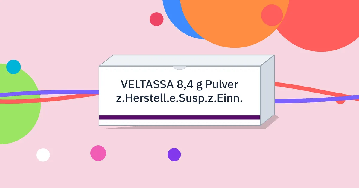 Symbolbild: Packung mit der Aufschrift VELTASSA 8,4 g Pulver z.Herstell.e.Susp.z.Einn. (PZN 17927089) – Verfügbarkeit und Bezug in Apotheken in Frankfurt am Main